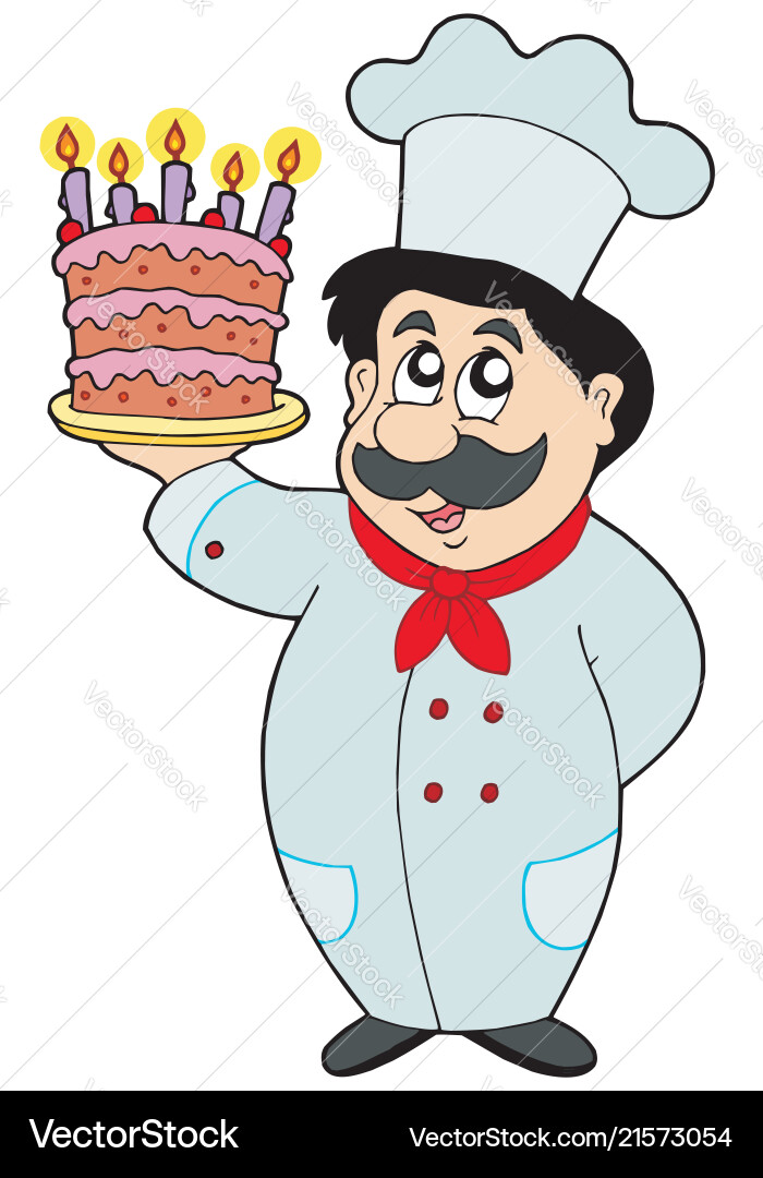 Cartoon chef with cake Royalty Free Vector Image