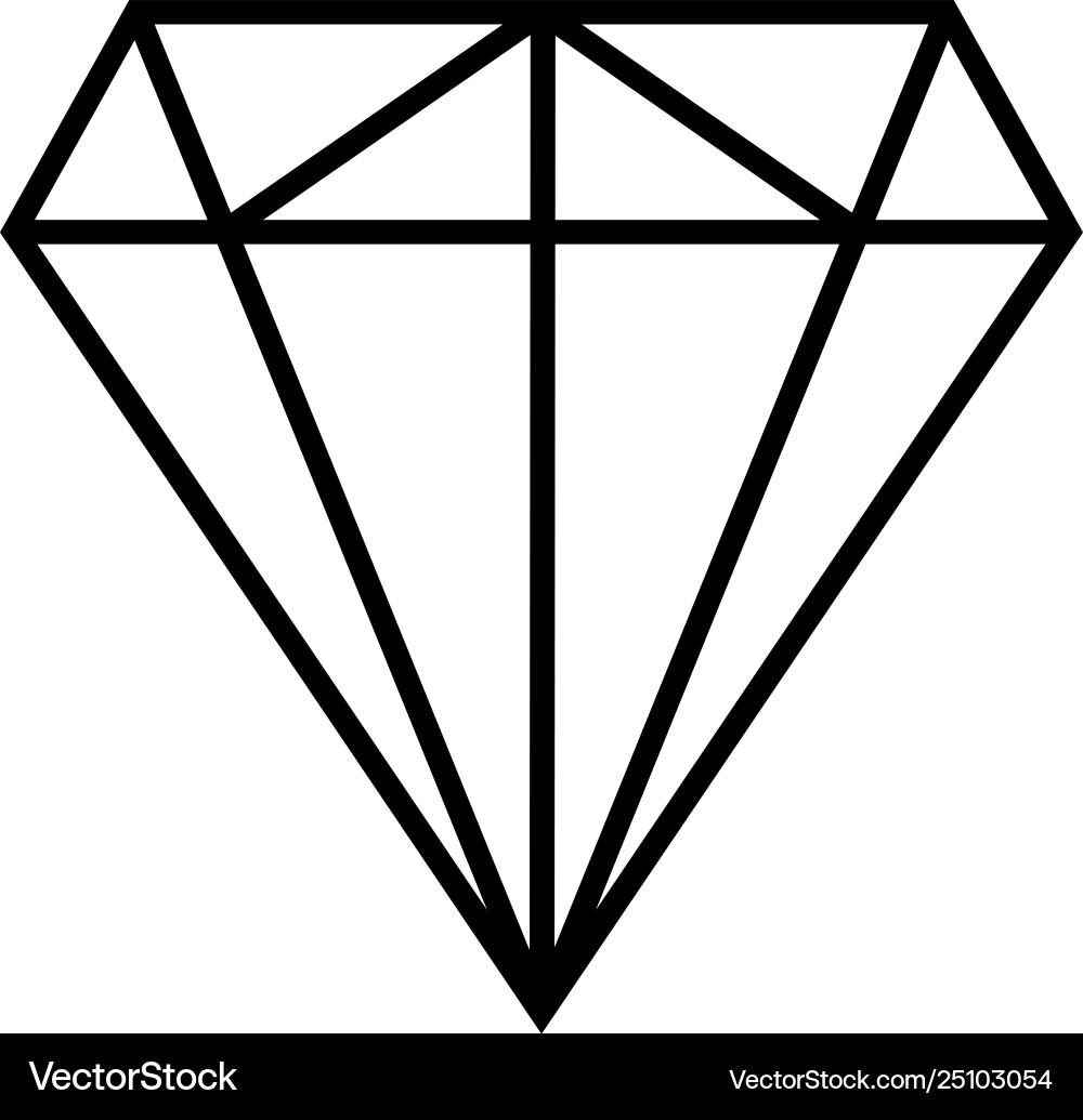 Diamond Line Icon - Elegant Outline Royalty Free Vector