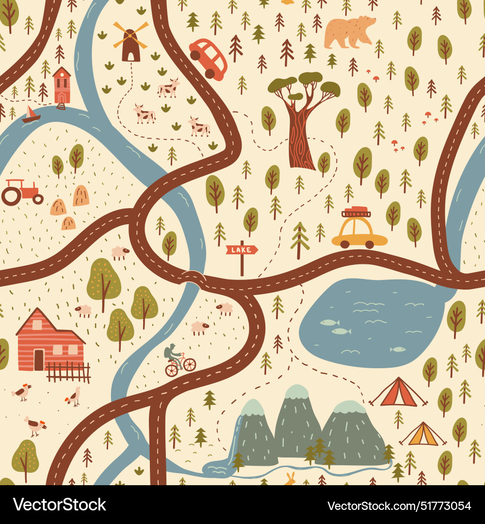 Outdoor adventure map seamless Royalty Free Vector Image