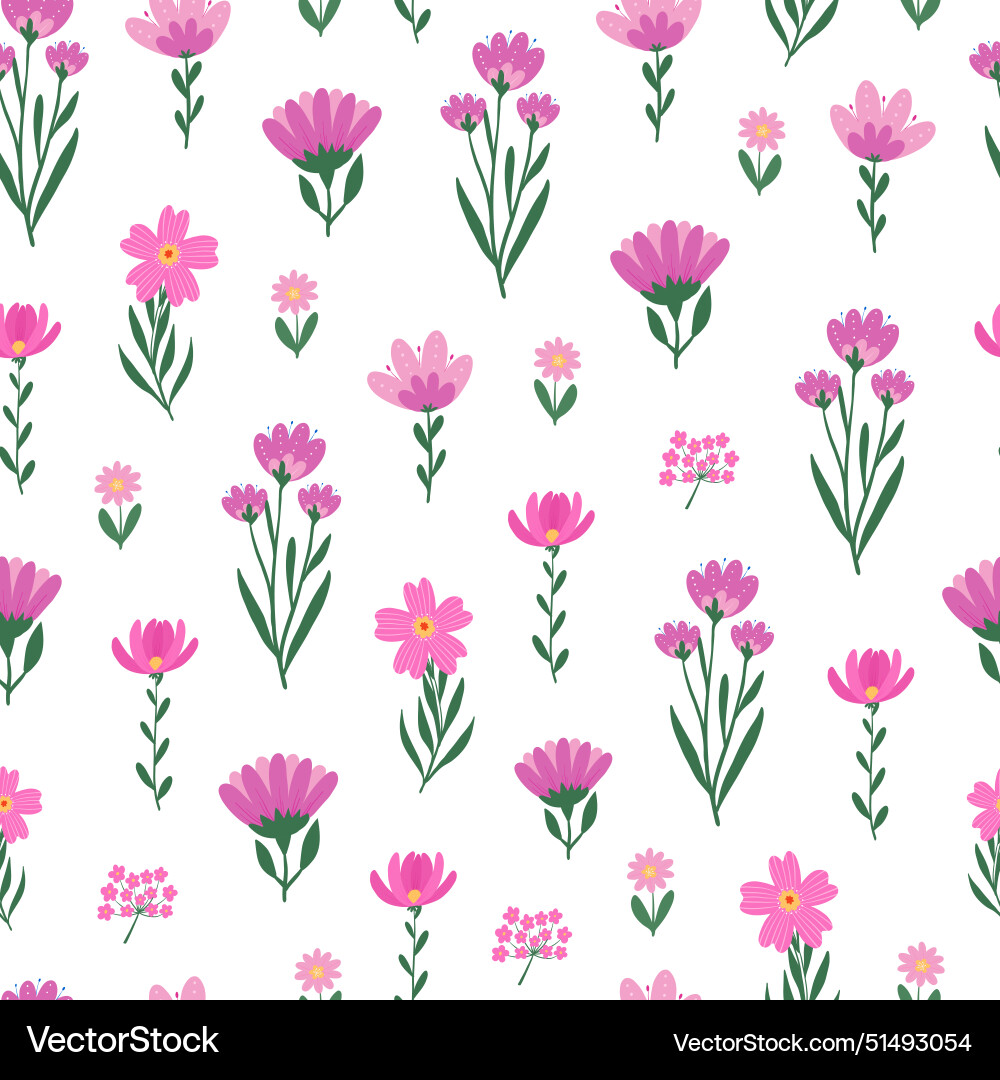 Pink wildflowers seamless pattern Royalty Free Vector Image