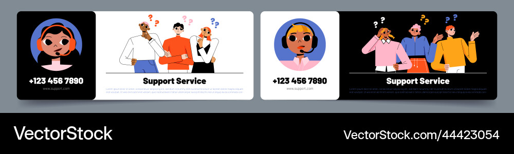 Set of support service banners flat Royalty Free Vector