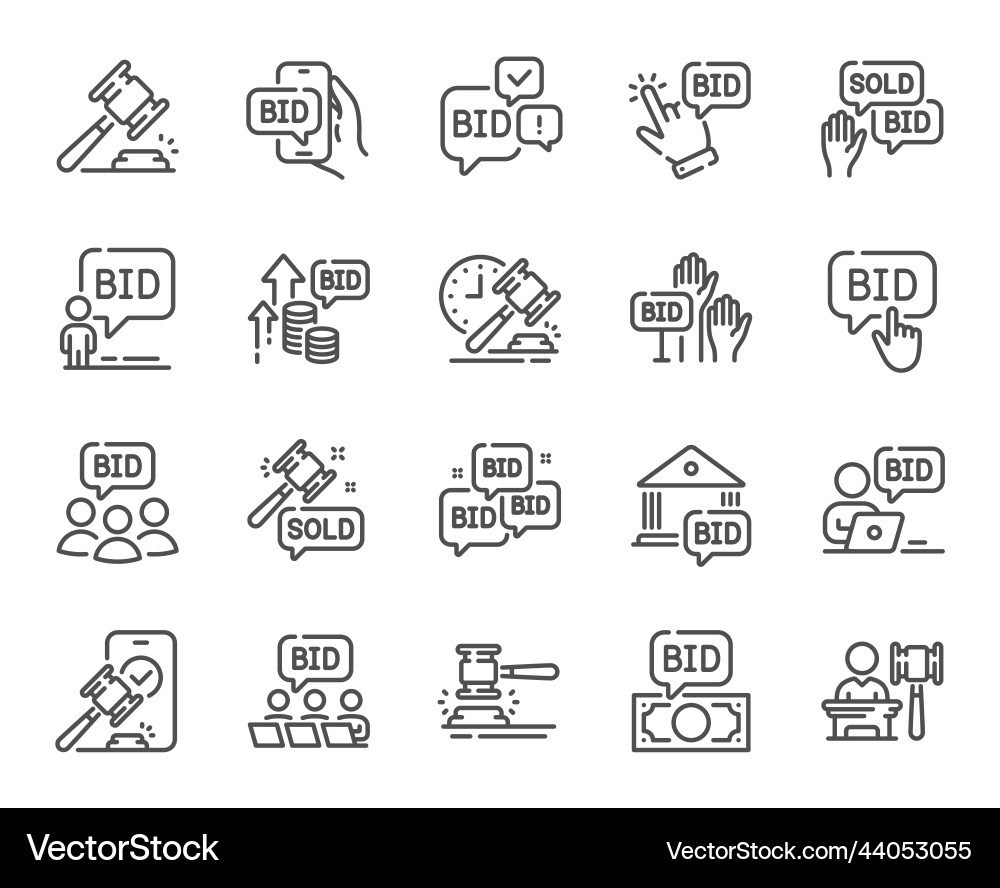 Auction & Bid Line Icons Royalty Free Vector Image
