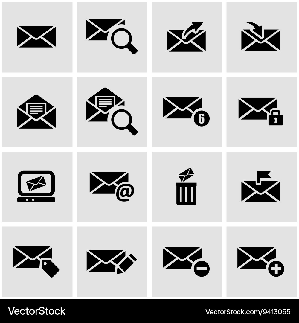 Black email icon set Royalty Free Vector Image