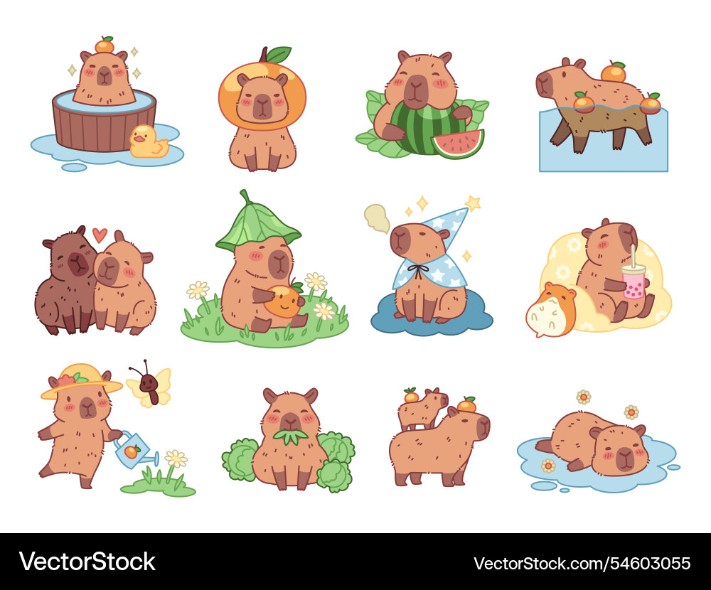 Happy Capybaras - Cute Rodents Royalty Free Vector Image