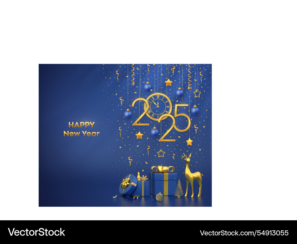 Happy new year 2025 merry christmas card blue Vector Image