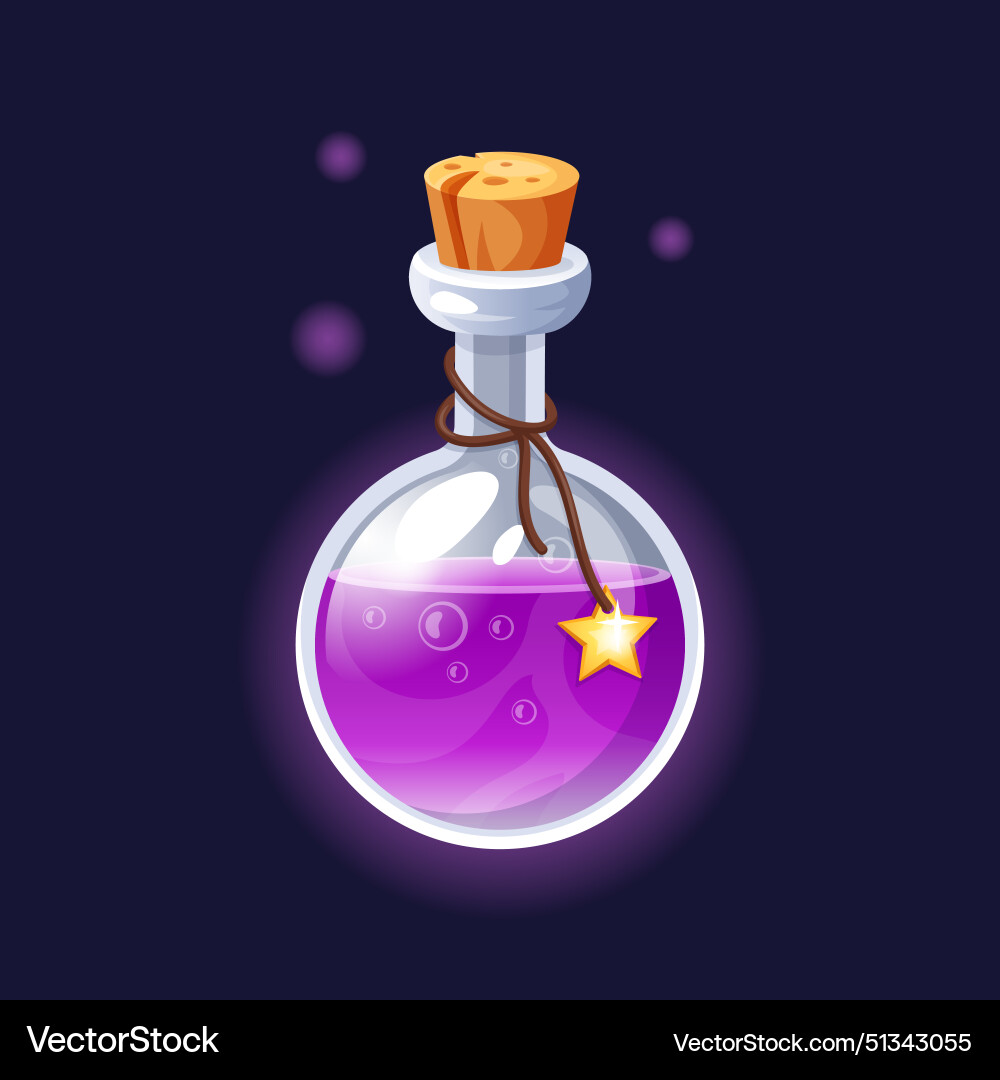 Magic elixir potion bottle with purple liquid Vector Image