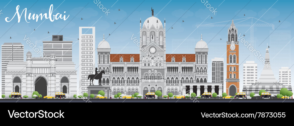 Mumbai skyline with gray landmarks Royalty Free Vector Image