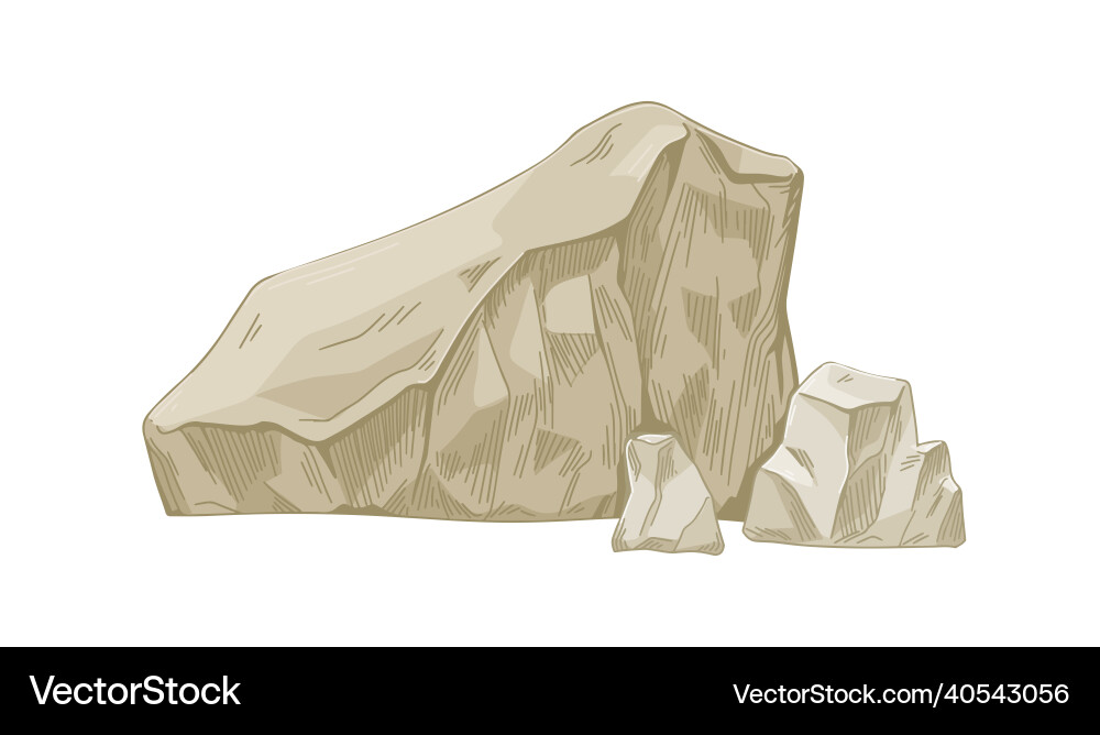 Limestone boulder and pieces big solid Royalty Free Vector