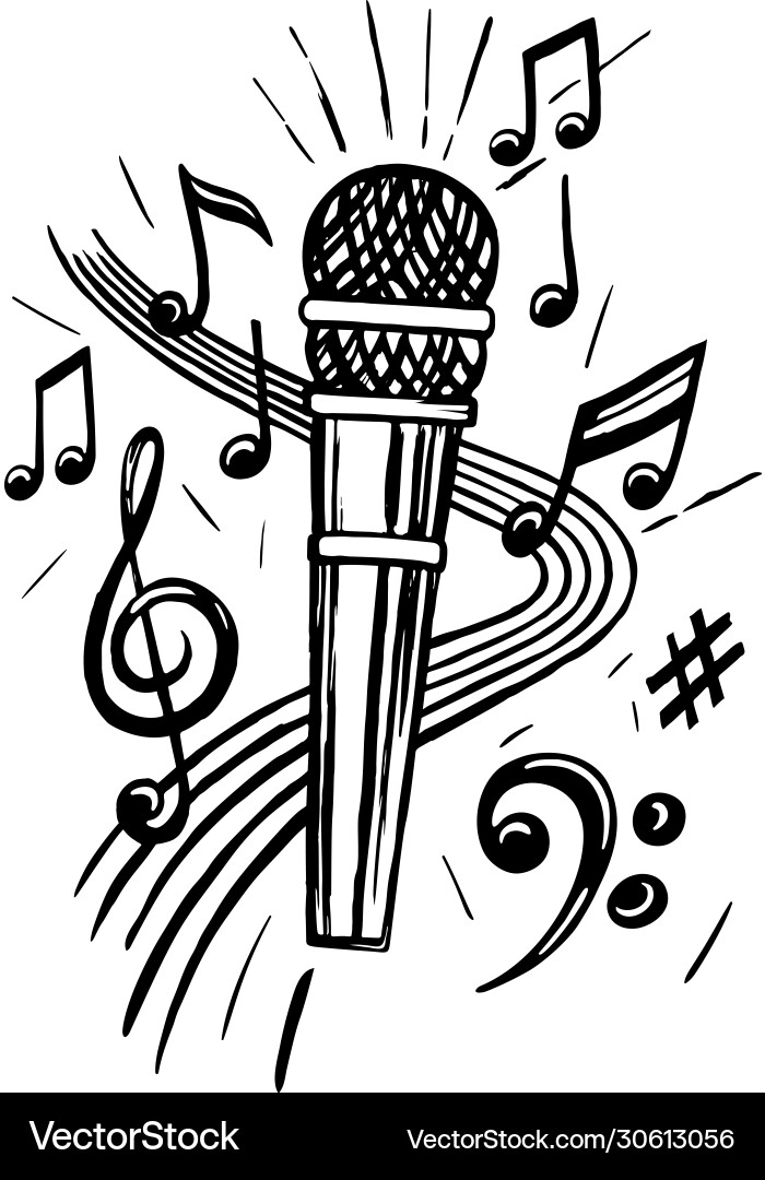 Microphone With Music Notes Old Microphone Music Notes Stock
