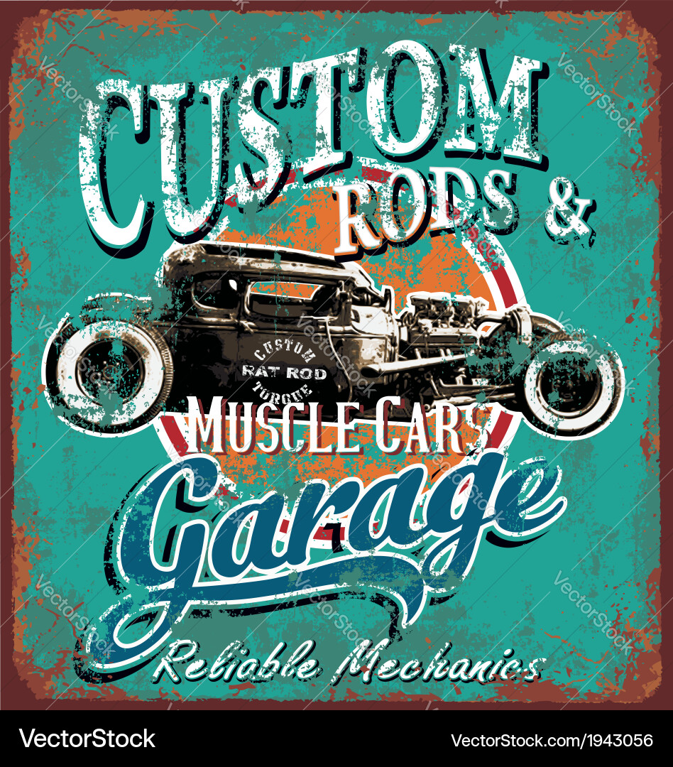 Rusty hot rod garage Royalty Free Vector Image