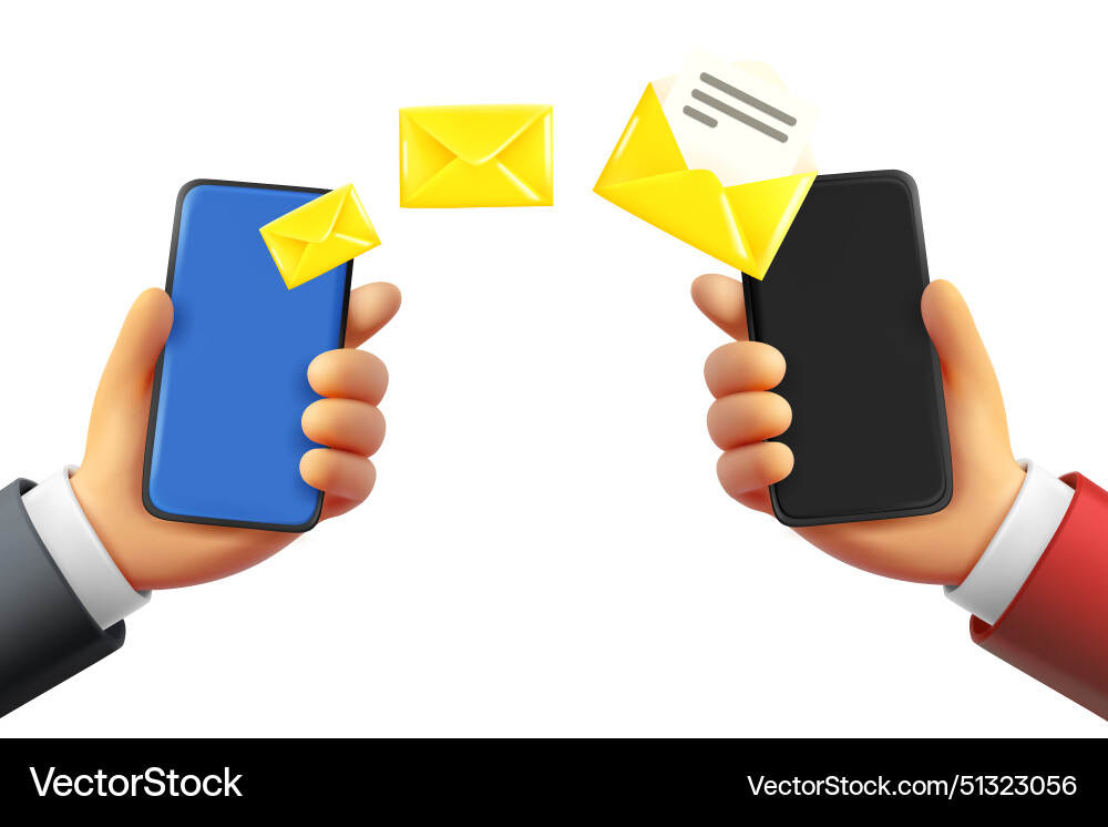 Sending letter concept with two smartphones 3d Vector Image