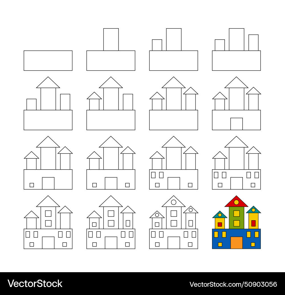Worksheet easy guide to drawing cartoon castle Vector Image