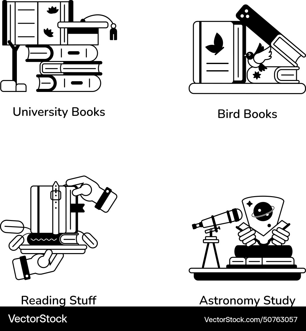 Bundle of educational books glyph icons Royalty Free Vector
