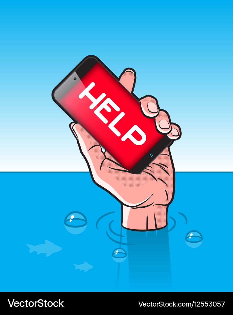 Drowning Man with HELP Signal Royalty Free Vector Image