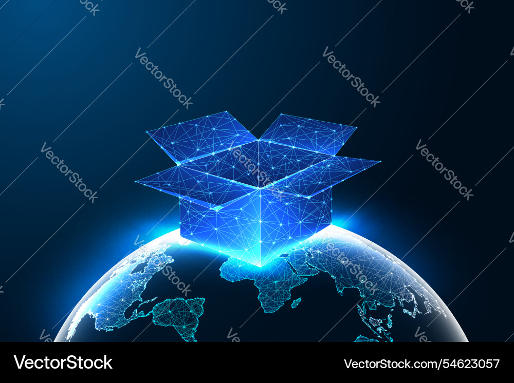 Global delivery concept with glowing polygonal box