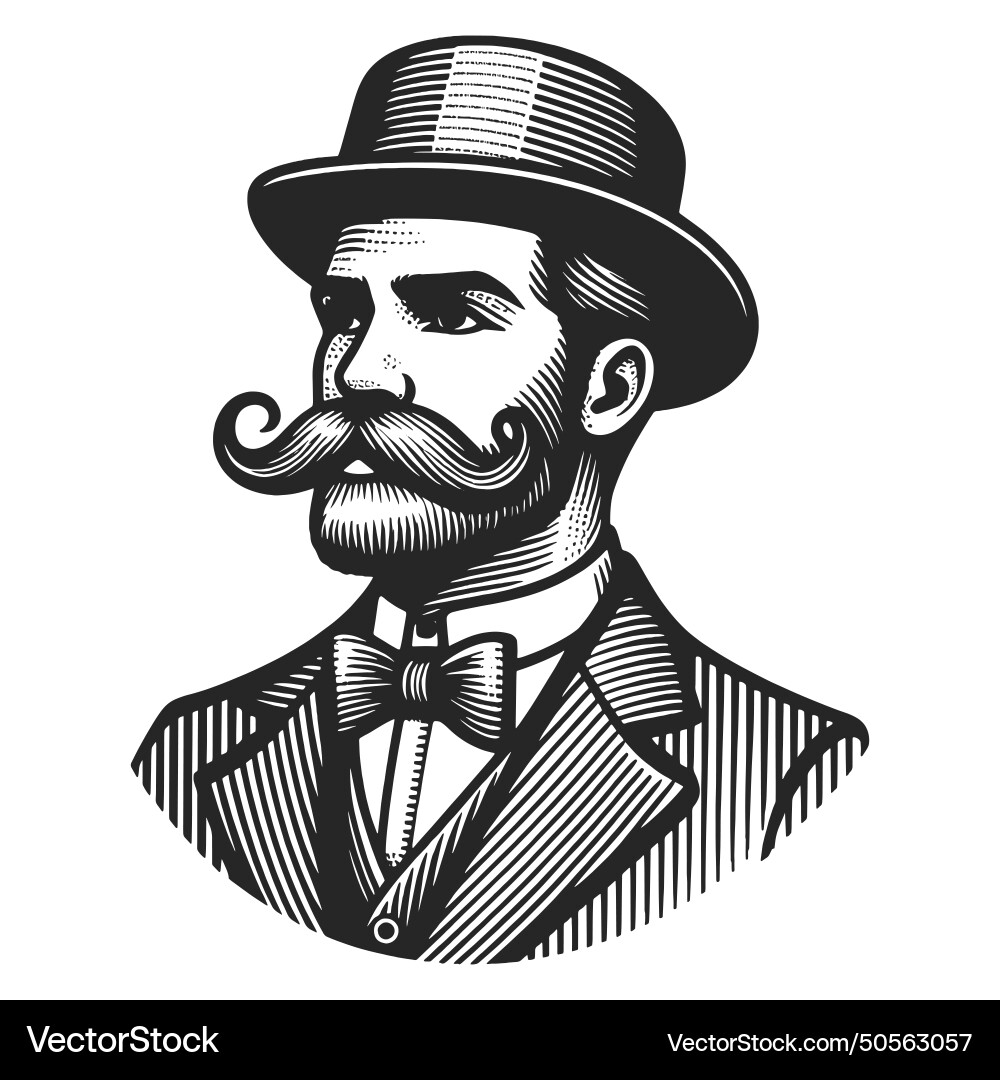 Old fashioned gentleman mustache sketch Royalty Free Vector