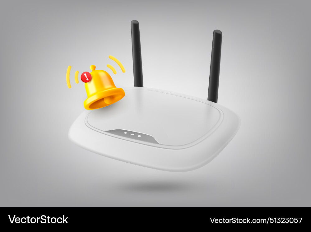 Wifi router and notification bell 3d Royalty Free Vector