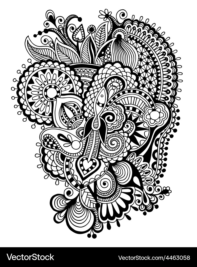 Black entangle line art flower drawing Royalty Free Vector