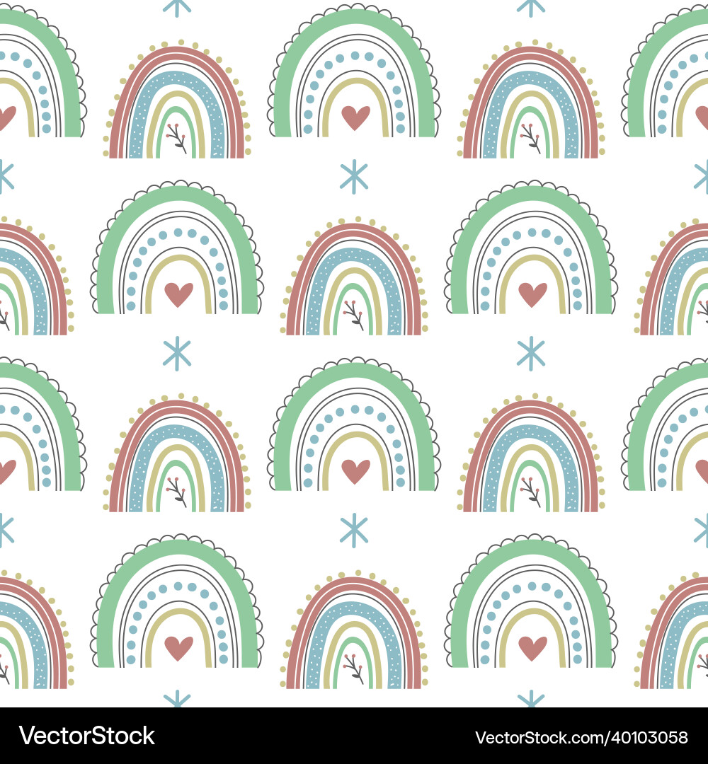 Cute seamless pattern with rainbow in baby style Vector Image