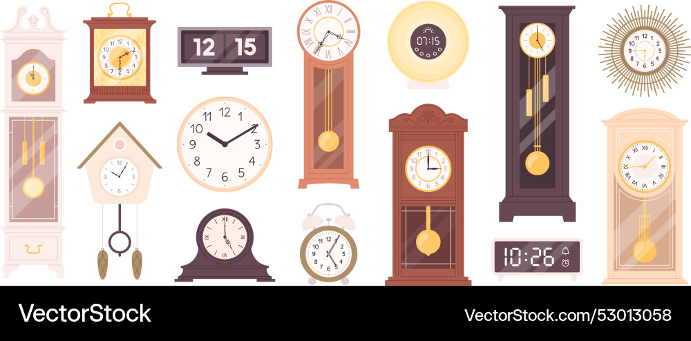 Different cartoon clocks retro style mechanical Vector Image