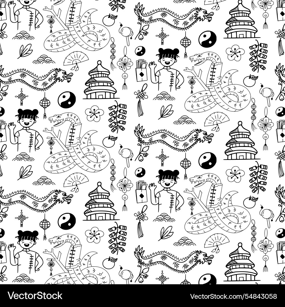 Imlek doodle background Royalty Free Vector Image
