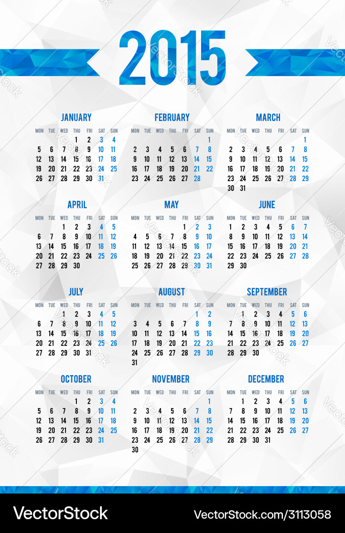Simple 2015 year european calendar grid Royalty Free Vector