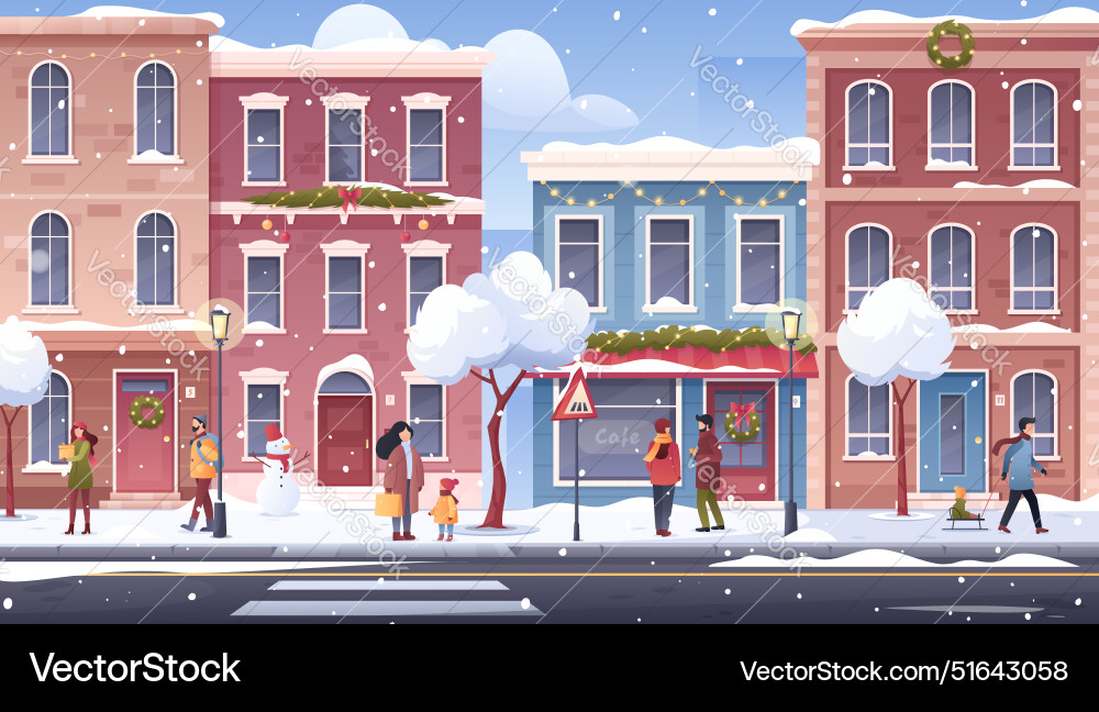 Winter city street Royalty Free Vector Image - VectorStock