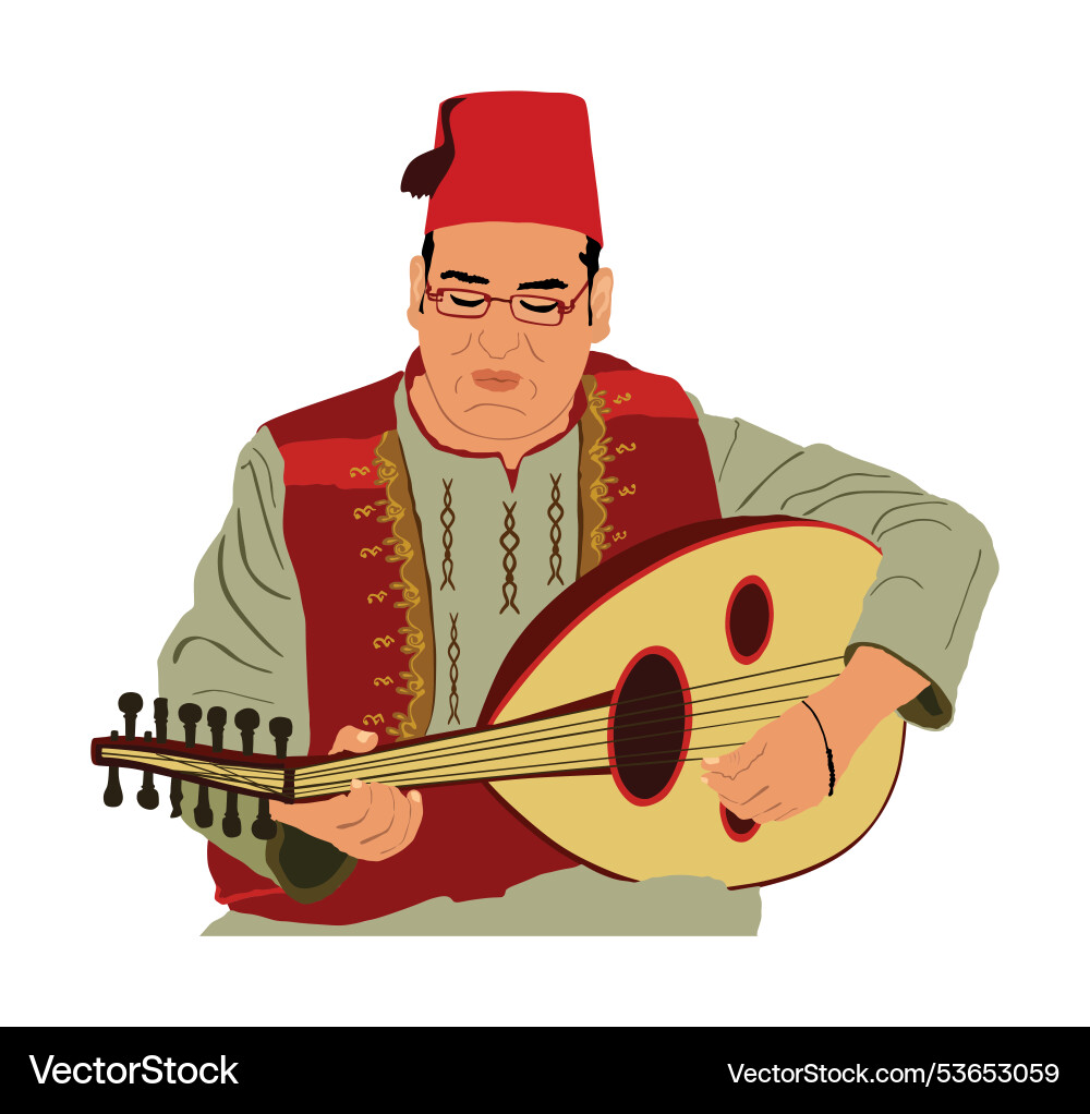 Arabischer Mann spielt oud lute oder mandola Vektorbild