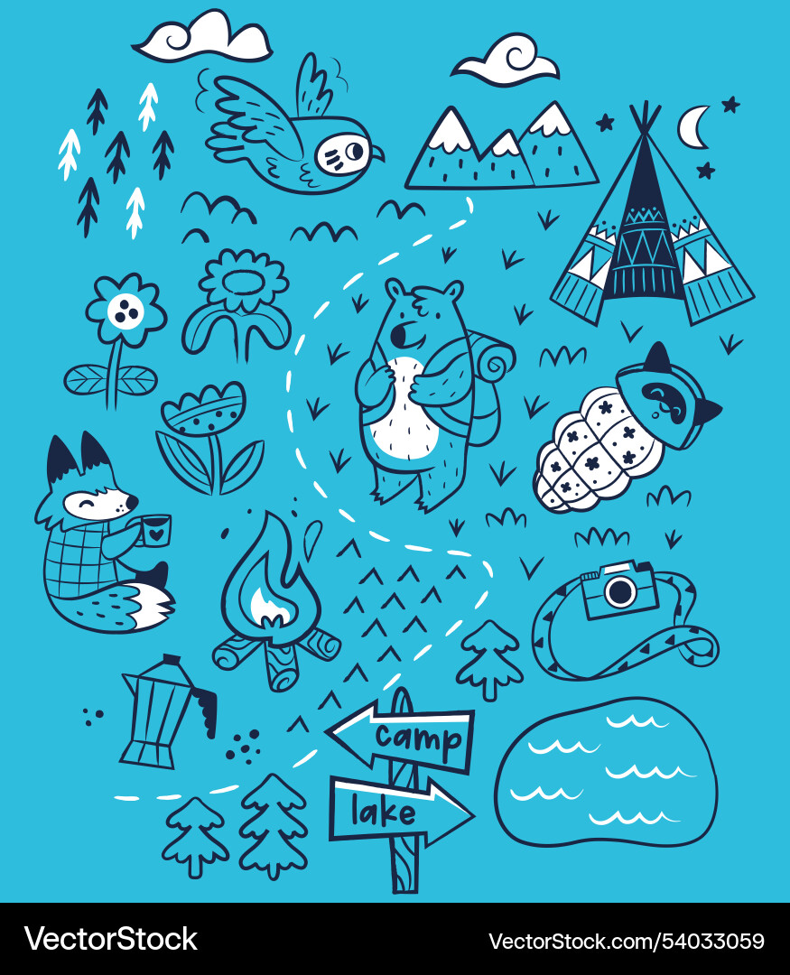 Cartoon Forest Map with Animals Royalty Free Vector Image