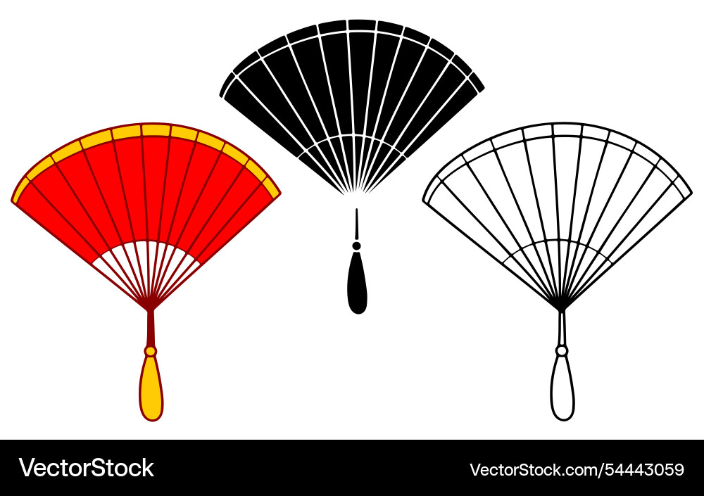 Hand fan simple icon set flat style red and Vector Image