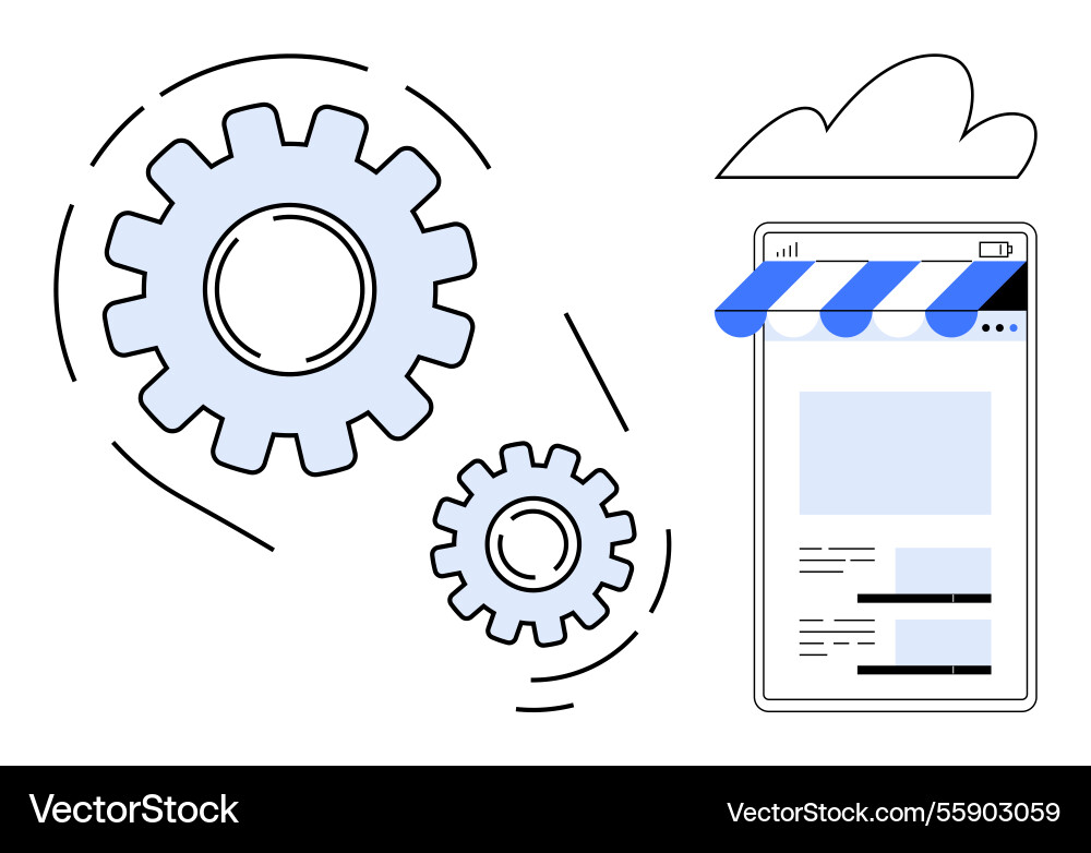 Mobile store interface and gear mechanism Vector Image