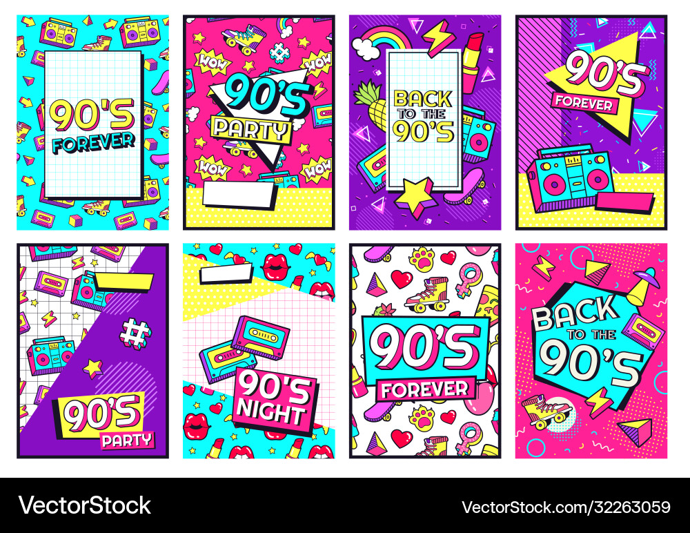 Retro 90s poster nineties forever funky 1990s Vector Image