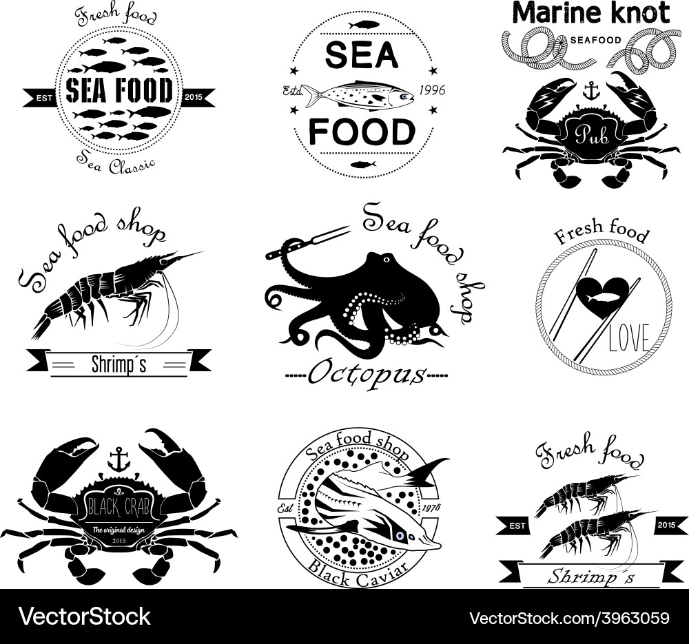 Sea food labels badges and design elements Vector Image