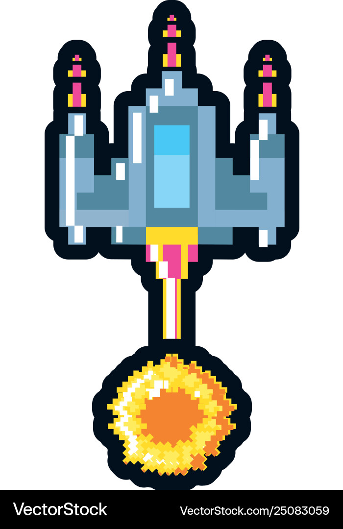 Video game spaceship flying pixelated Royalty Free Vector