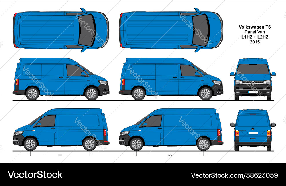 Volkswagen T6 Cargo Van Blueprint Royalty Free Vector Image