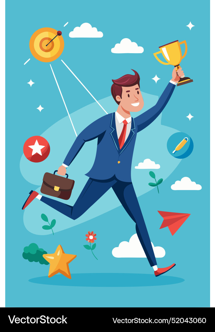 Ambitious businessman reaching goals Royalty Free Vector