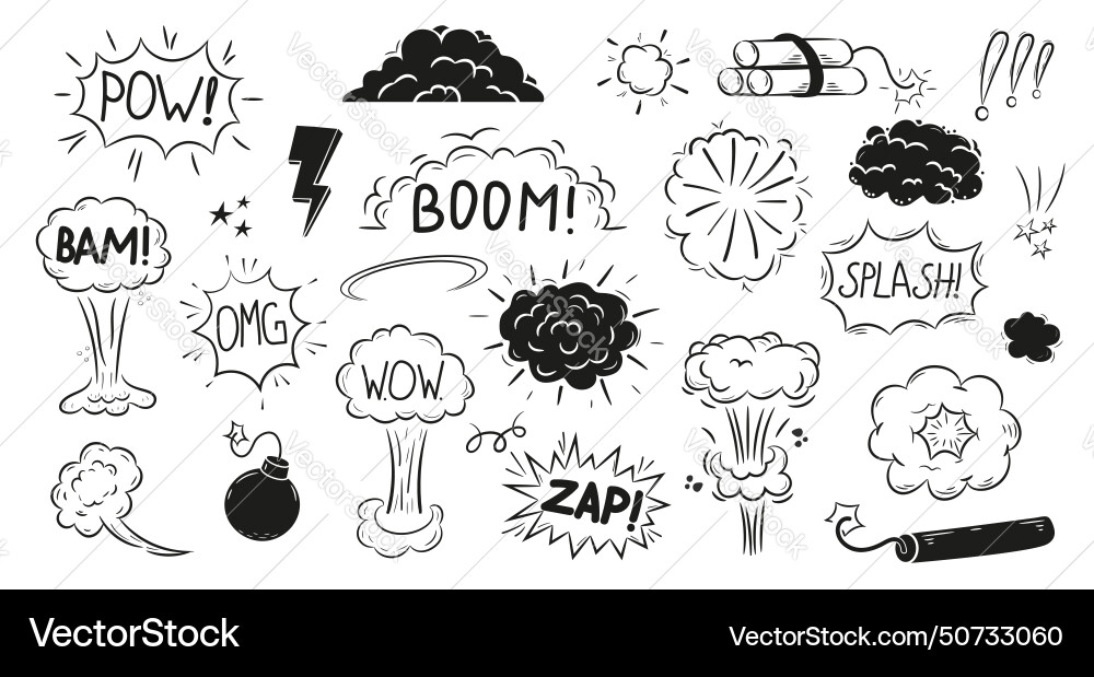Explosion doodle bomb element comic zap boom Vector Image