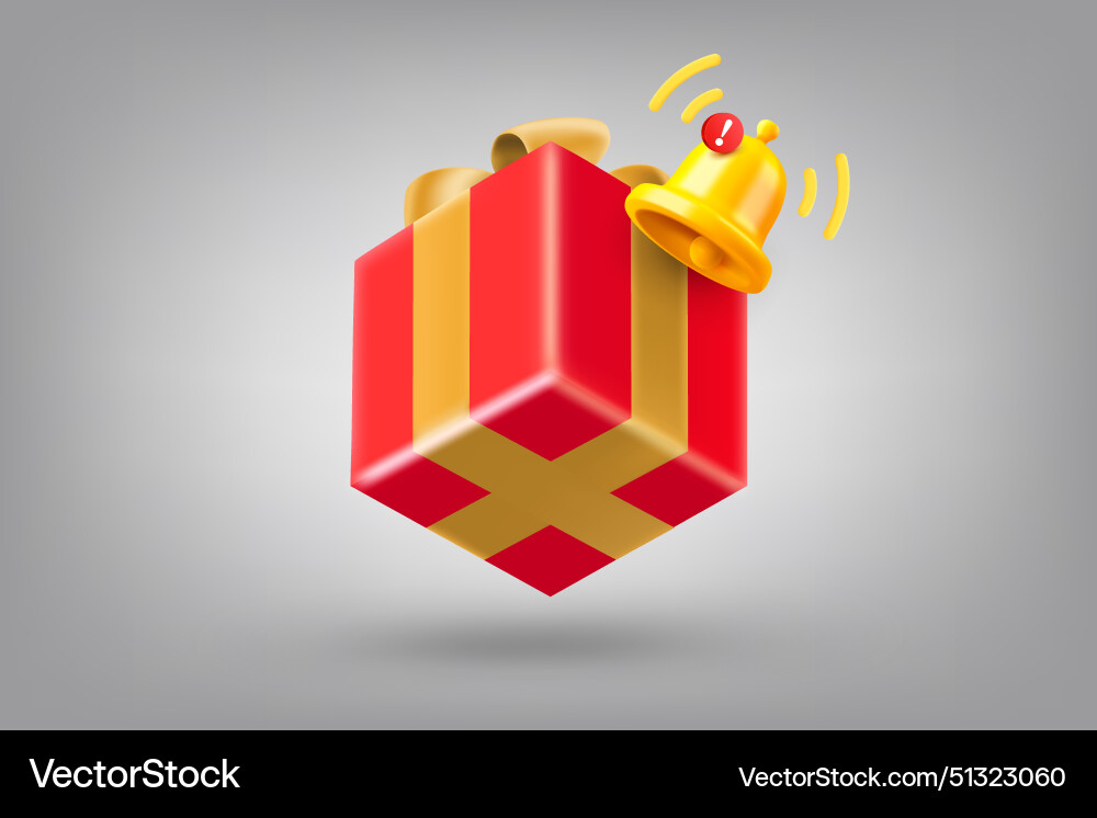 Gift box and notification bell 3d Royalty Free Vector Image