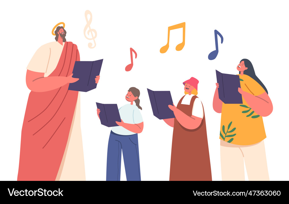 Jesus and children sing chorals with notes Vector Image