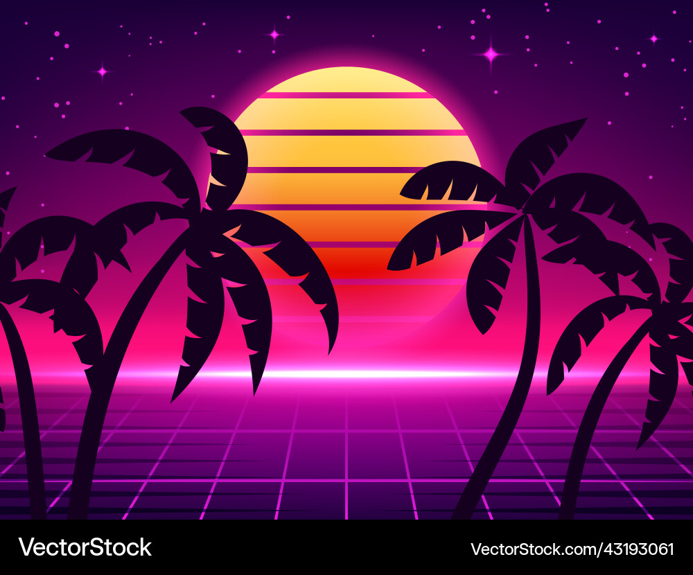 Retro 80s Neon Sunset Wave Royalty Free Vector Image