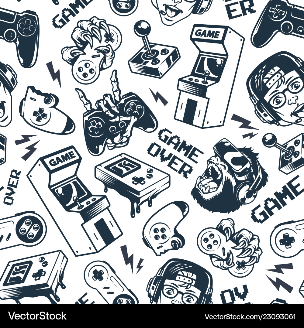 Vintage gaming seamless pattern Royalty Free Vector Image