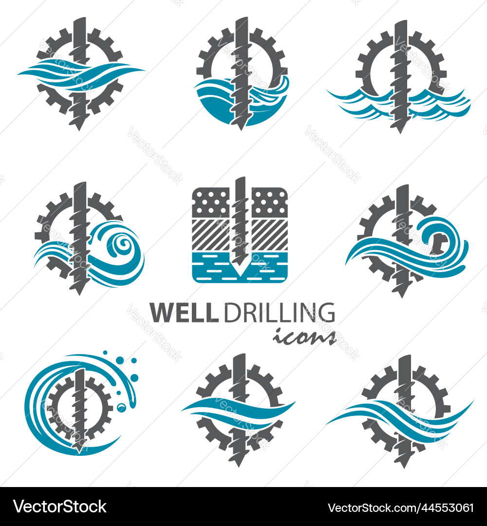 Water well drilling set Royalty Free Vector Image