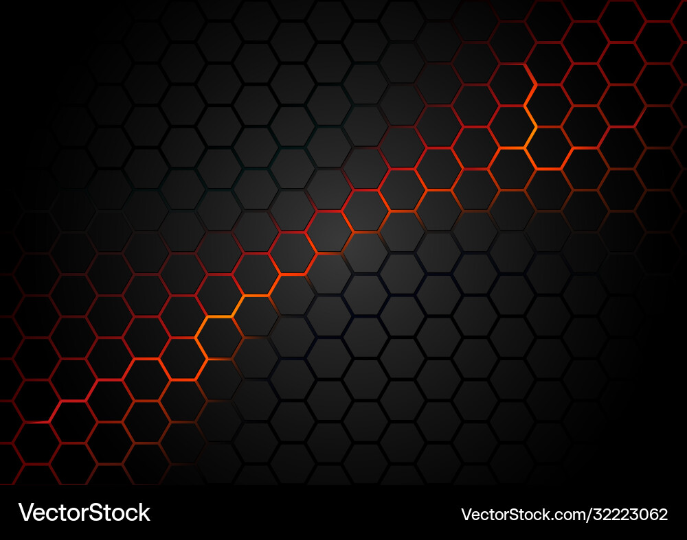 Black hexagonal pattern on red magma background Vector Image