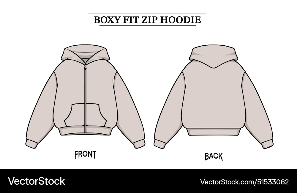 Boxy Zipper Hoodie Mockup - Front & Back Vector Image