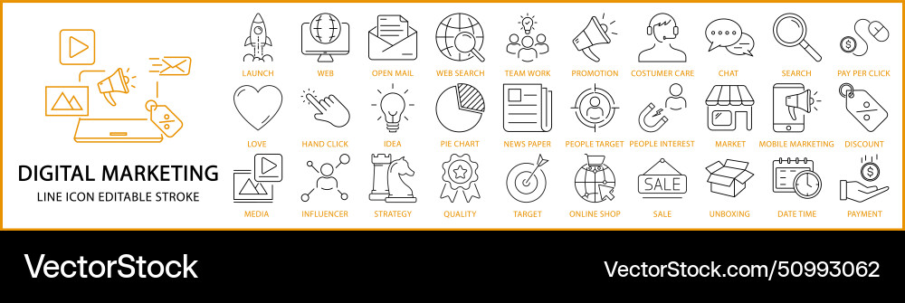 Digital marketing icon set Royalty Free Vector Image