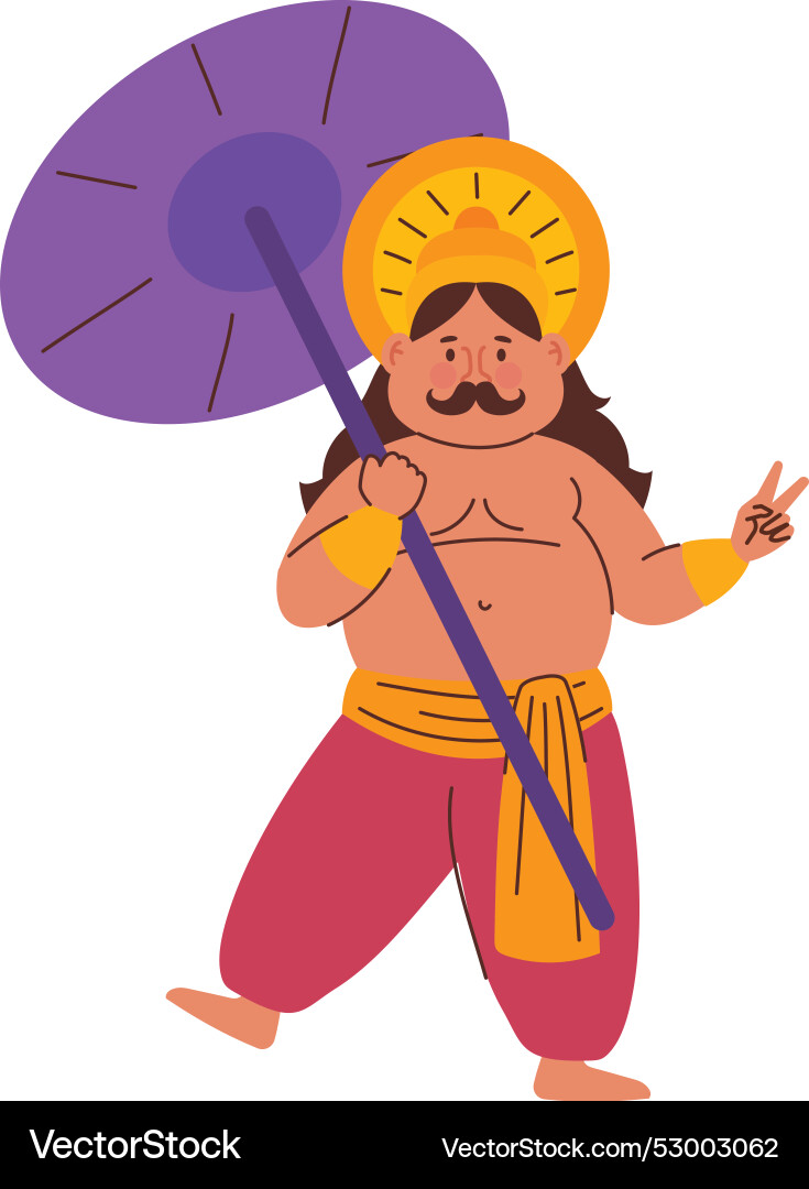 King mahabali with umbrella Royalty Free Vector Image