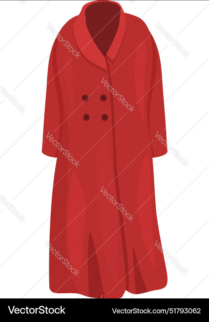 Long red coat hanging on white background Vector Image