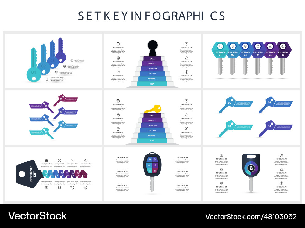 Set keys concept for infographics with 3 4 6 8 Vector Image