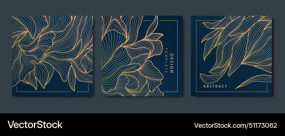 Set of gold flower background square Royalty Free Vector