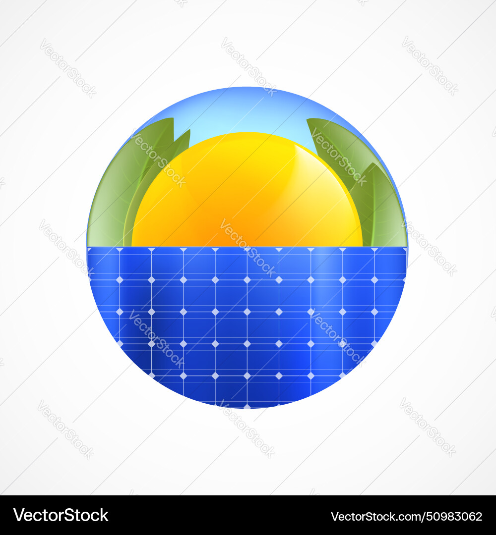 Solar panel with green leaves and sun Royalty Free Vector